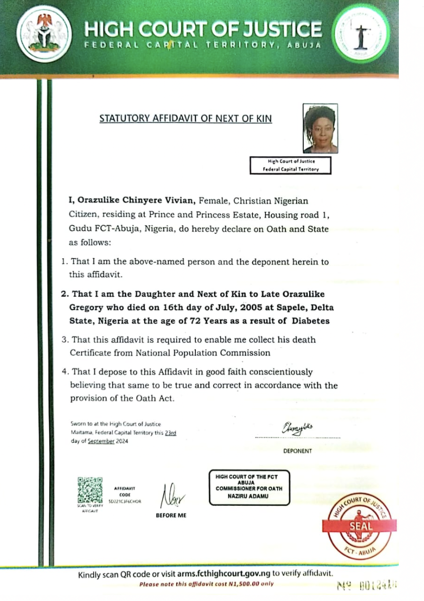 How to authenticate Affidavits in Nigeria for use abroad. - Document Authentication in Nigeria